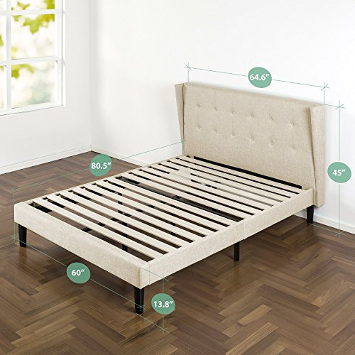 Zinus Athena Upholstered Button Tufted Wingback Platform Bed / Mattress Foundation / Easy Assembly / Strong Wood Slat Support, Queen