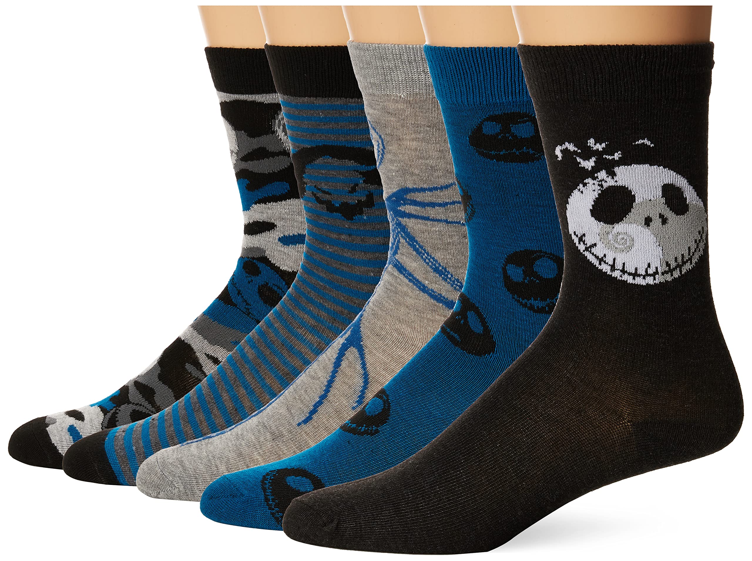 Disney Men's Nightmare Before Christmas 5 Pack Crew Socks, Grey Blue Multi, 10-13