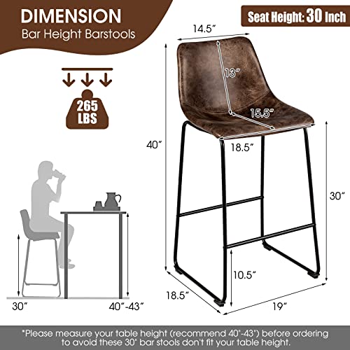 ERGOMASTER Leather Bar Height Barstools with Back 30 inch Counter Bar Stools Set of 2 Pub Height Bar Chairs for Kitchen Island Extended Counter Dining Room (30β, Brown)