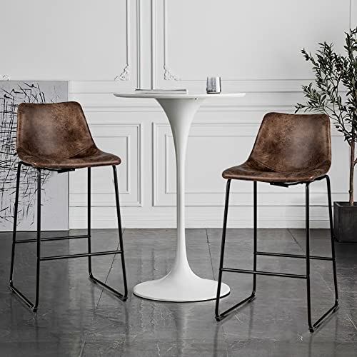ERGOMASTER Leather Bar Height Barstools with Back 30 inch Counter Bar Stools Set of 2 Pub Height Bar Chairs for Kitchen Island Extended Counter Dining Room (30β, Brown)