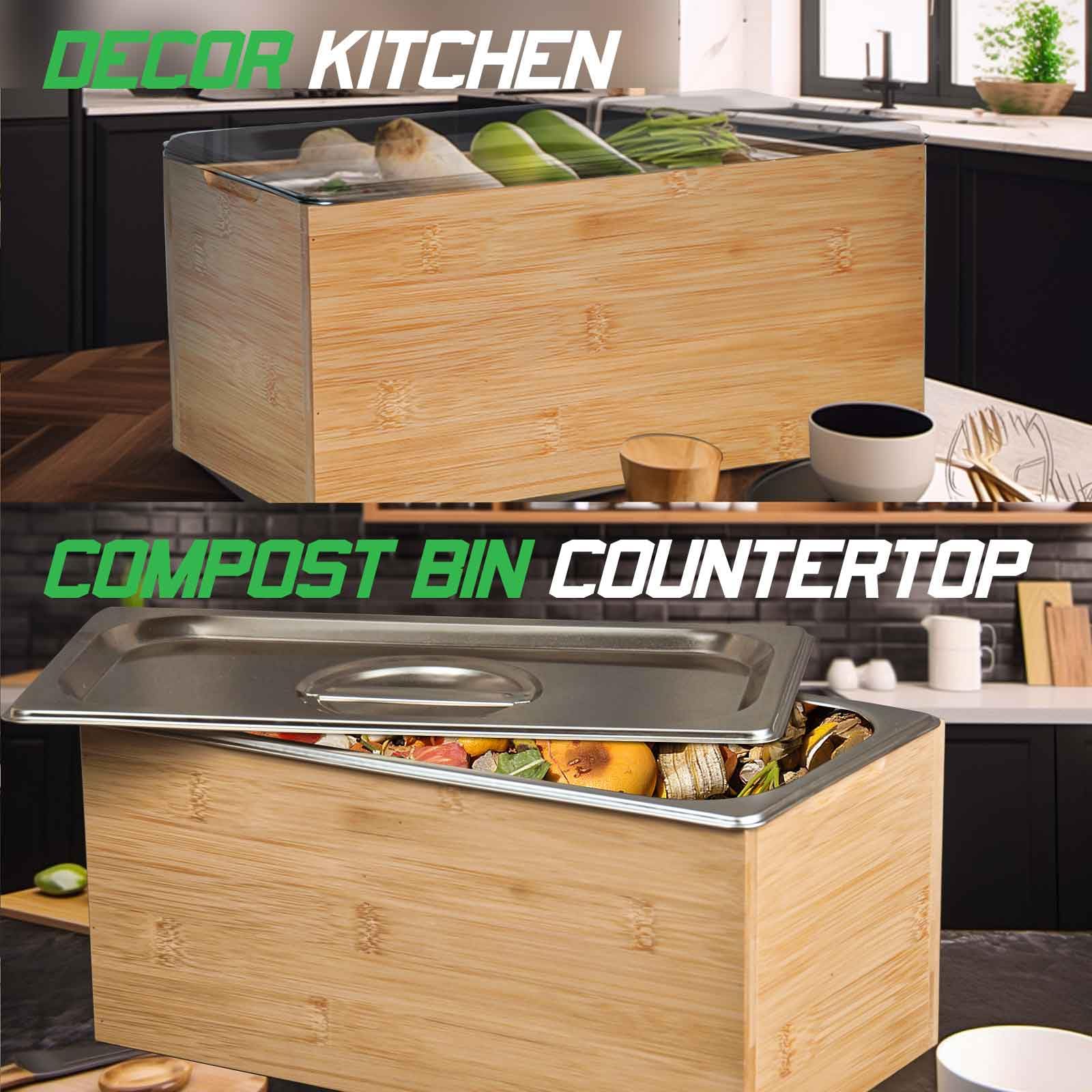 Exfoil Kitchen Compost Bin with lid, As Indoor Compost Bin with Stainless Steel Insert, Countertop Compost Bin- 1.6 Gal Smell Proof,Indoor Large Compost Bin Kitchen