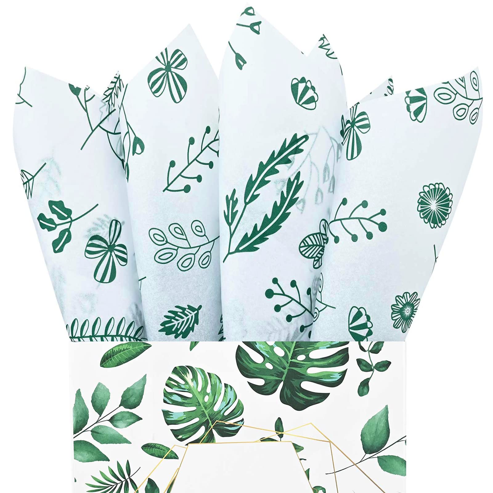 Bolsome 100 Sheets 20 * 14 Inches Greenery Tissue Paper, Botanical Gift Wrapping Tissue, Green Leaves Decorative Tissue Paper for Jungle Safari Party Baby Bridal Shower Birthday Wedding Decor