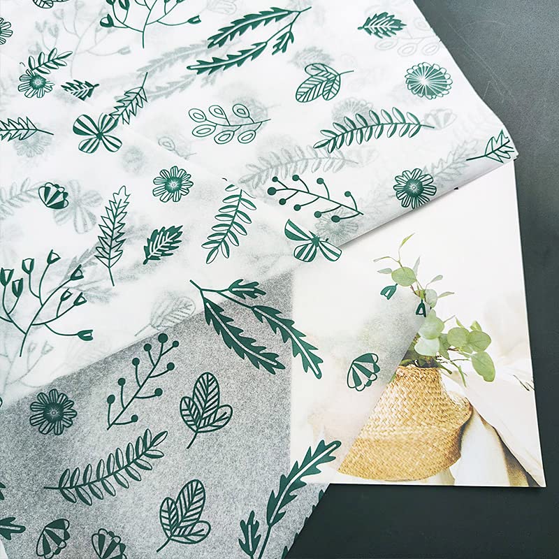 Bolsome 100 Sheets 20 * 14 Inches Greenery Tissue Paper, Botanical Gift Wrapping Tissue, Green Leaves Decorative Tissue Paper for Jungle Safari Party Baby Bridal Shower Birthday Wedding Decor