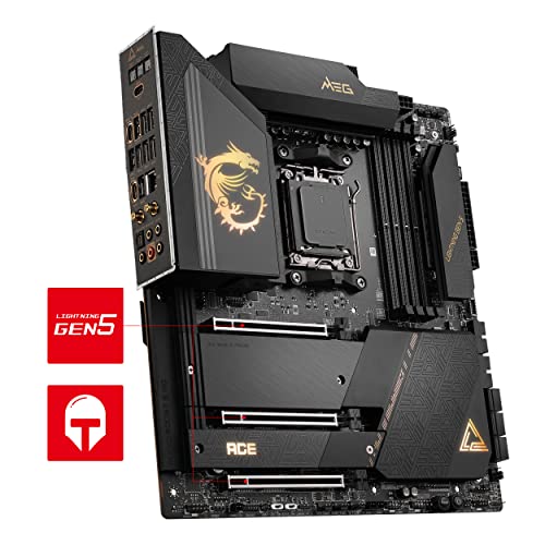 MSI MEG MEG X670E ACE Gaming Motherboard (AMD AM5, DDR5, PCIe 5.0, SATA 6Gb/s, M.2, USB 3.2 Gen 2, Wi-Fi 6E, HDMI/DP, EATX)