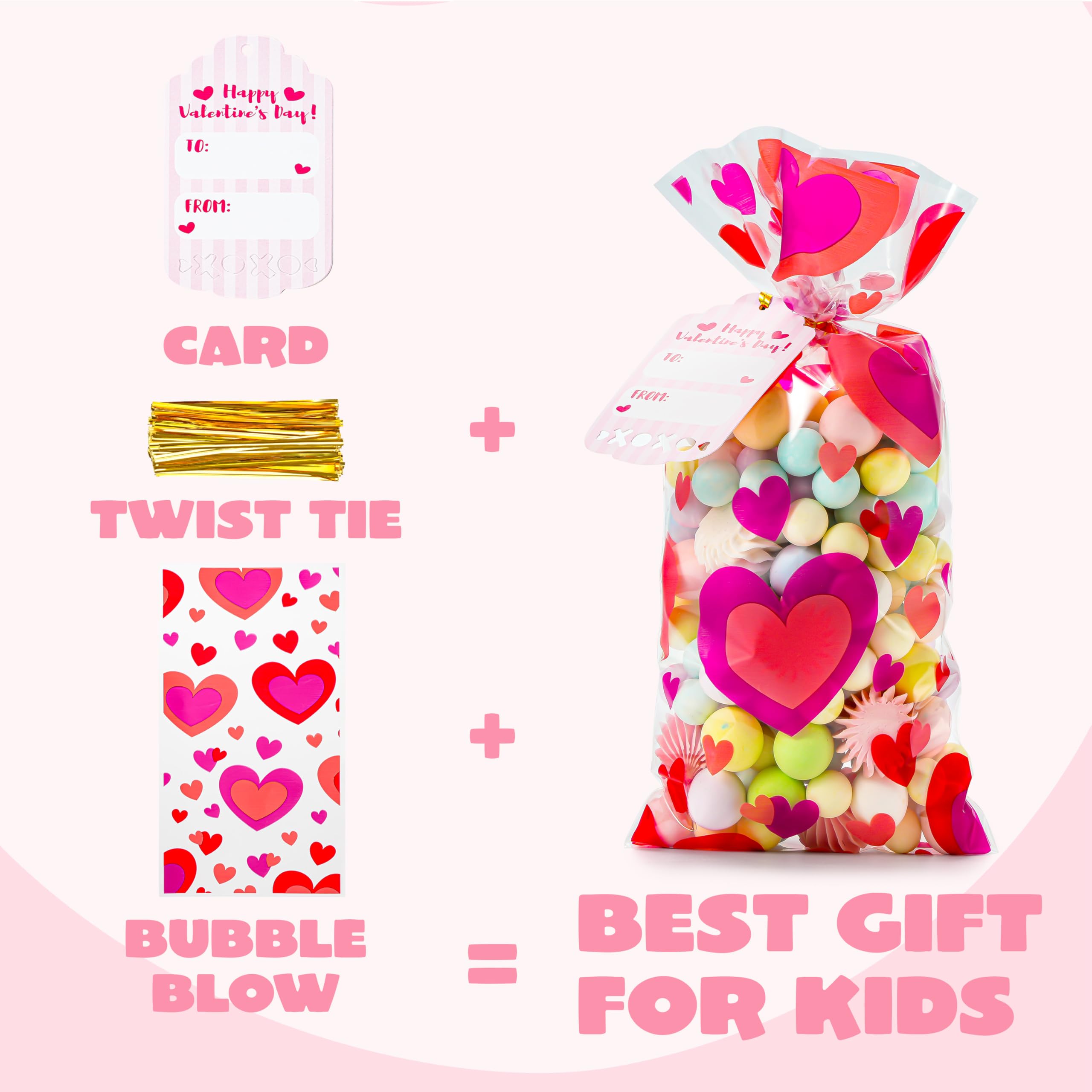 JOYIN 150 Pcs Valentine's Day Cellophane Gift Bag with Gift Tag, Candy Bag with 6 Valentine’s Themed Designs for Kids Party Favor, Classroom Exchange Prizes,Valentine’s Goody Bag