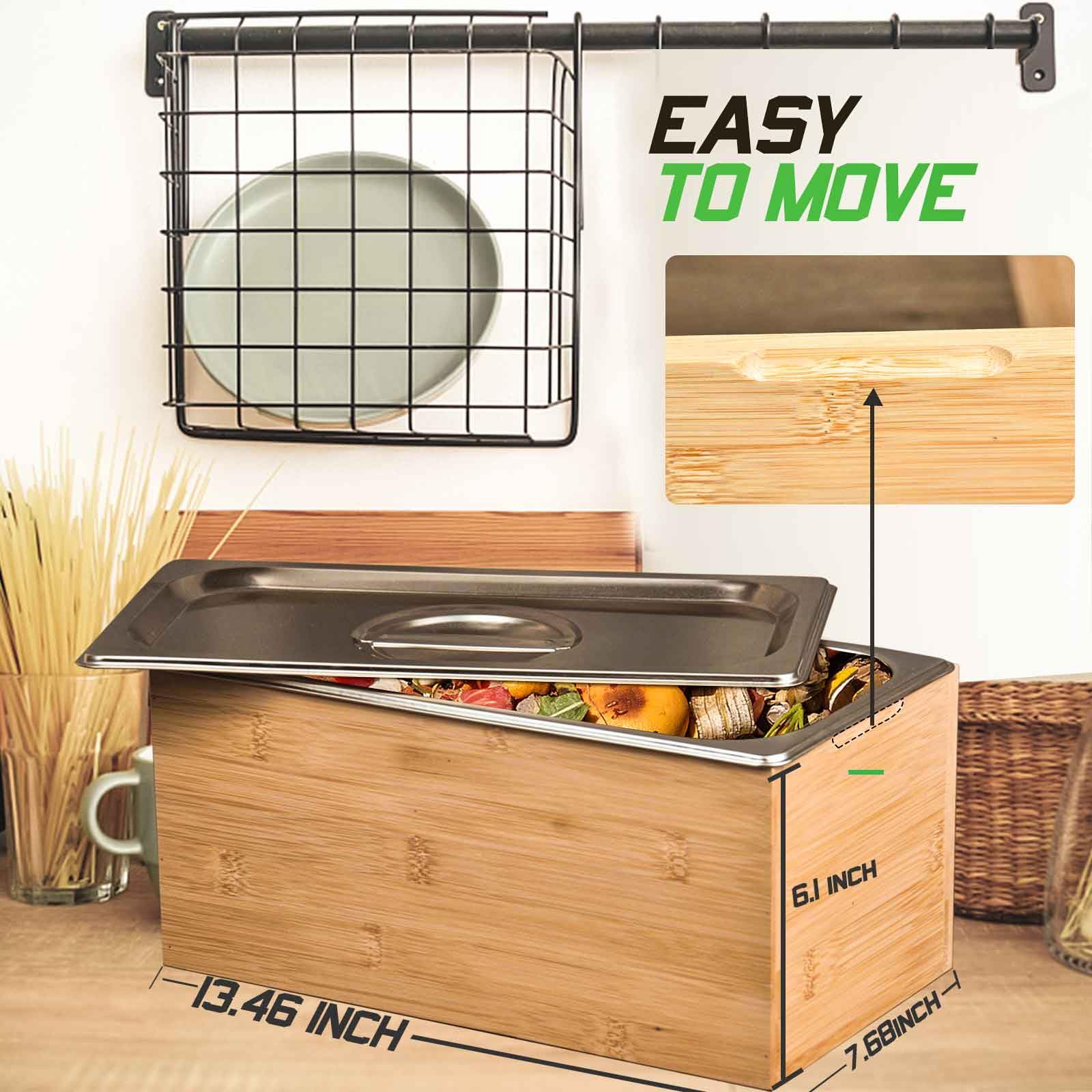 Exfoil Kitchen Compost Bin with lid, As Indoor Compost Bin with Stainless Steel Insert, Countertop Compost Bin- 1.6 Gal Smell Proof,Indoor Large Compost Bin Kitchen