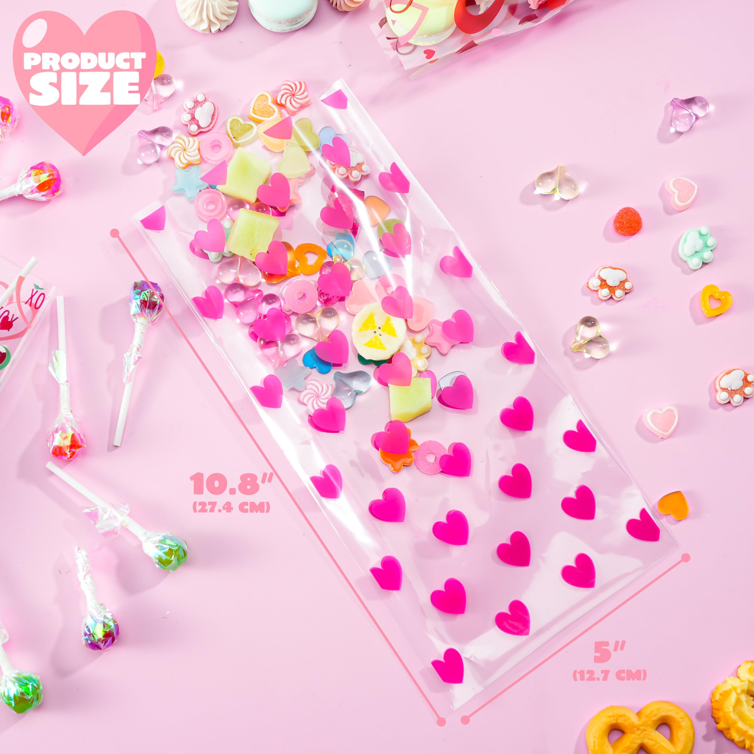 JOYIN 150 Pcs Valentine's Day Cellophane Gift Bag with Gift Tag, Candy Bag with 6 Valentine’s Themed Designs for Kids Party Favor, Classroom Exchange Prizes,Valentine’s Goody Bag
