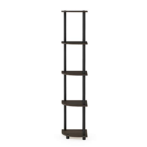 Furinno Turn-N-Tube 5 Tier Corner Display Rack Multipurpose Shelving Unit, 1-Pack, Dark Brown Grain/Black & Simplistic Set of 2 End Table, Espresso/Black