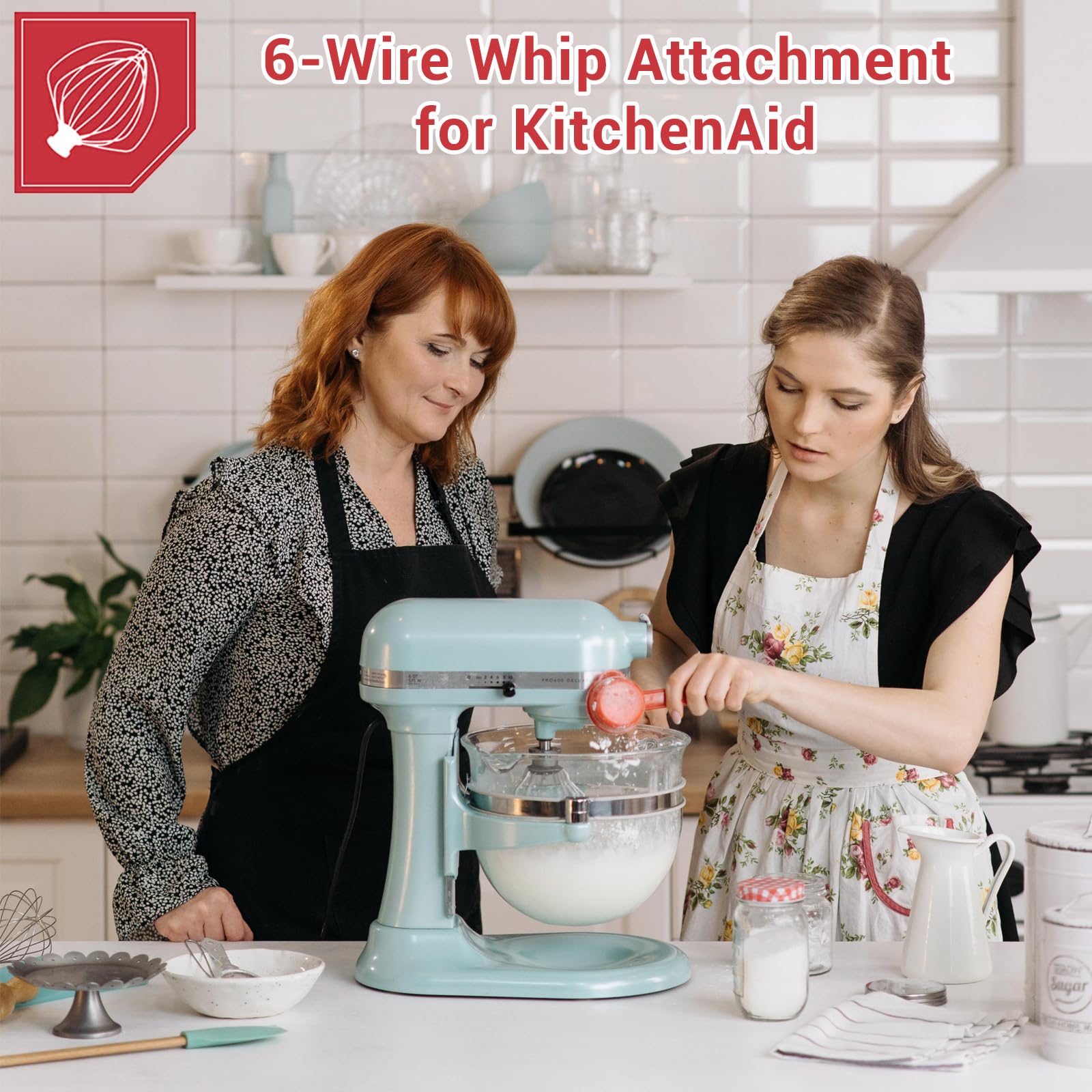 Wire Whip Attachment for KitchenAid 5-6 Quart Bowl-Lift Stand Mixers, K5AWW Wire Whisk Replacement, Egg Heavy Cream Cakes Mayonnaise Whisk, Silver