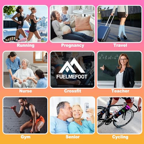 6 Pairs Compression Socks for Women & Men 15-20mmHg Graduated Support Knee High Socks for Nurses, Travel, Athletic