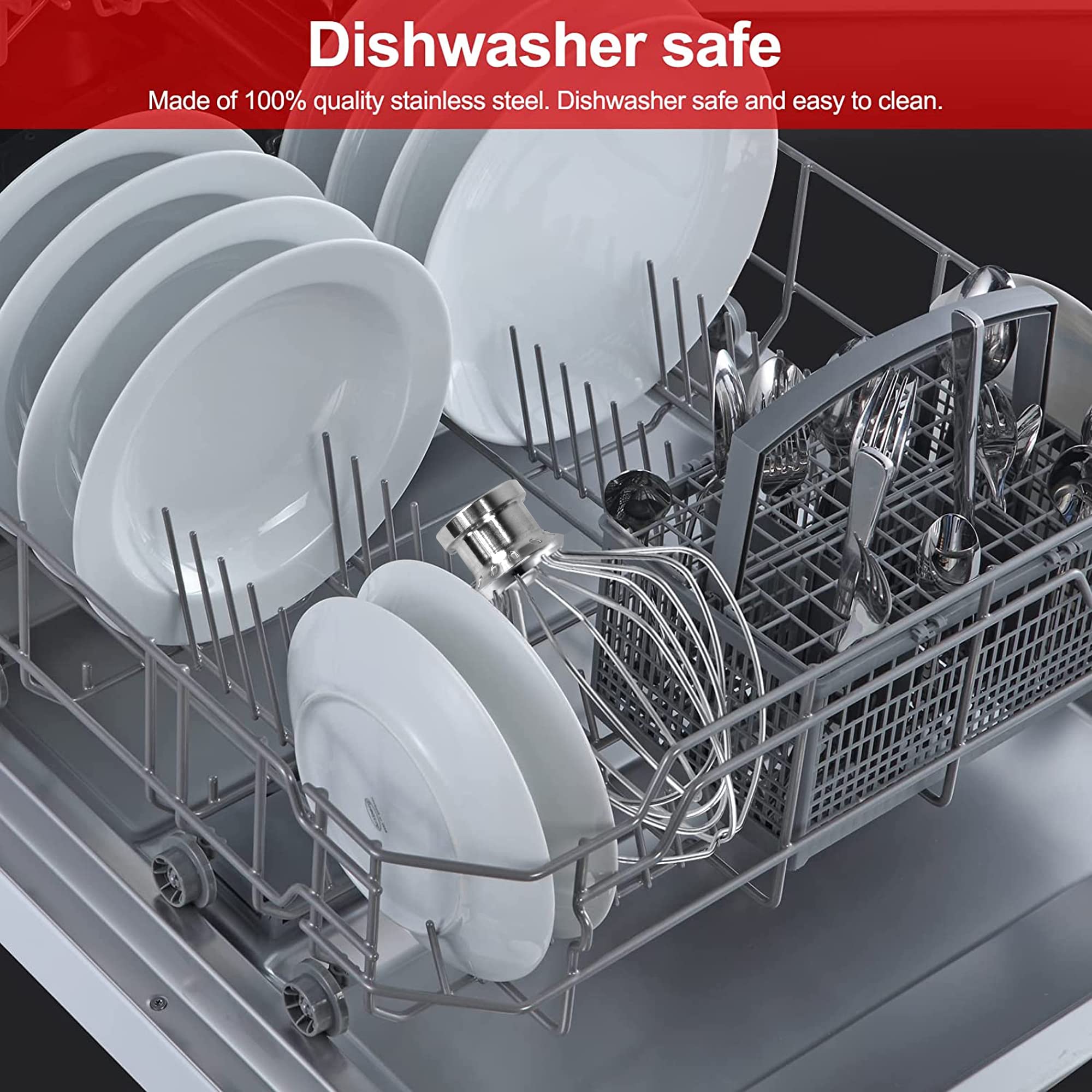 Wire Whip Attachment for KitchenAid 5-6 Quart Bowl-Lift Stand Mixers, K5AWW Wire Whisk Replacement, Egg Heavy Cream Cakes Mayonnaise Whisk, Silver