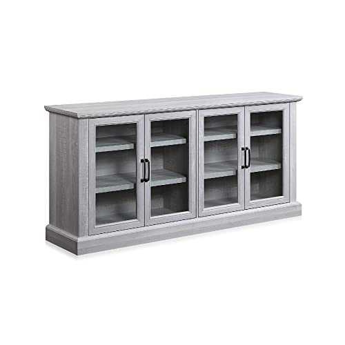 BELLEZE 70 Inch Sideboard Buffet Cabinet, Entertainment Center with Storage, Glass Display Cabinet with Adjustable Shelves Console Table Storage Cabinet for Living Room, Dining Room, Stone Gray
