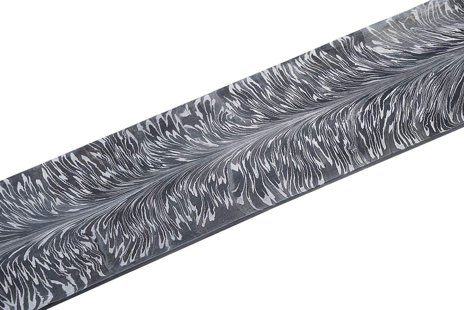 JNR Traders Damascus BIllet Blank - Flat Bar Stock- Knife Making Supplies, 12 Inch Forged Feather Damascus Billet, 5mm Thick 3008