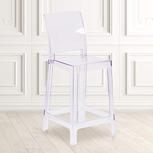 Flash Furniture 4 Pack Ghost Counter Stool with Square Back in Transparent Crystal