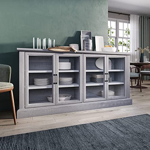 BELLEZE 70 Inch Sideboard Buffet Cabinet, Entertainment Center with Storage, Glass Display Cabinet with Adjustable Shelves Console Table Storage Cabinet for Living Room, Dining Room, Stone Gray
