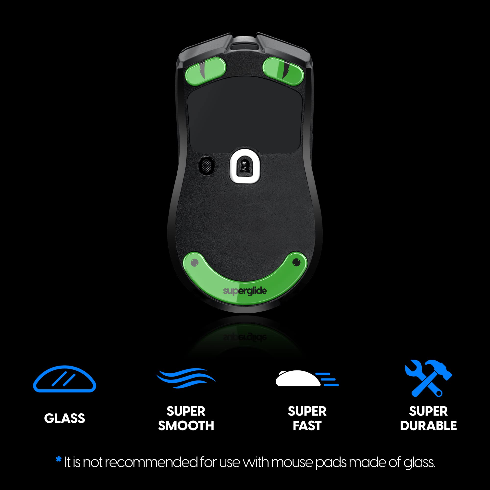 Superglide - Fastest and Smoothest Mouse Feet/Skates Made with Ultra Strong Flawless Glass Super Fast Smooth and Durable Sole for Razer Viper V2 Pro [Green]
