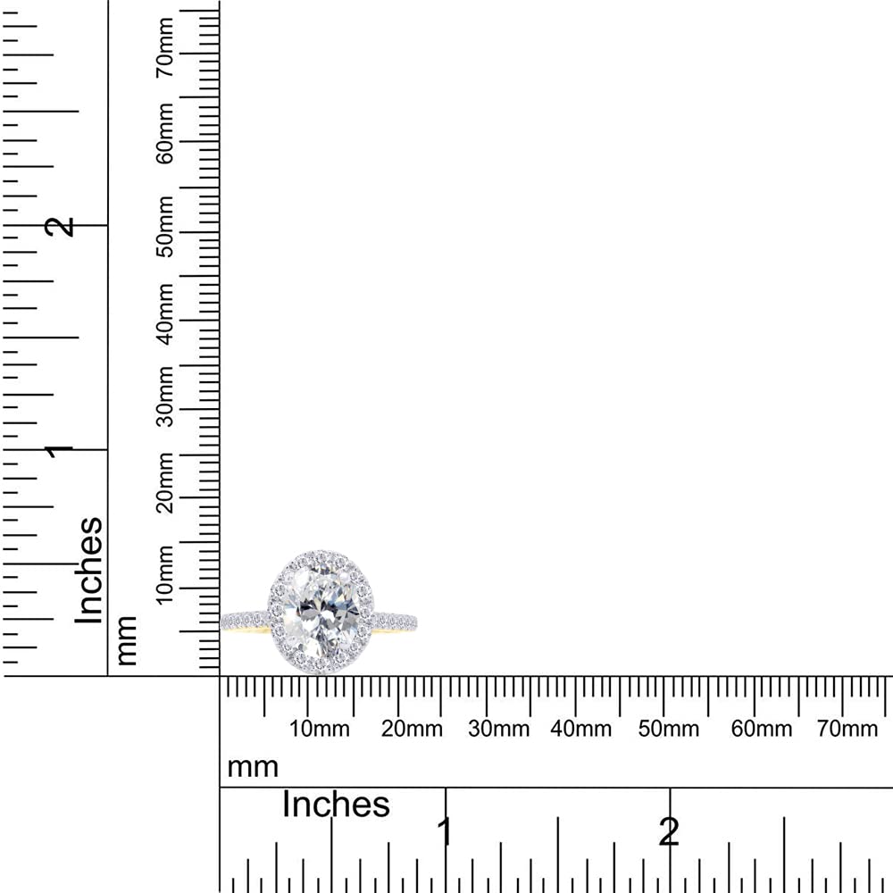 SAVEARTH DIAMONDS Oval & Round Cut Lab Created Moissanite Diamond Solitaire Halo Engagement Ring In 14K Yellow Gold Over Sterling Silver (1.90 Carat) Ring Size -7