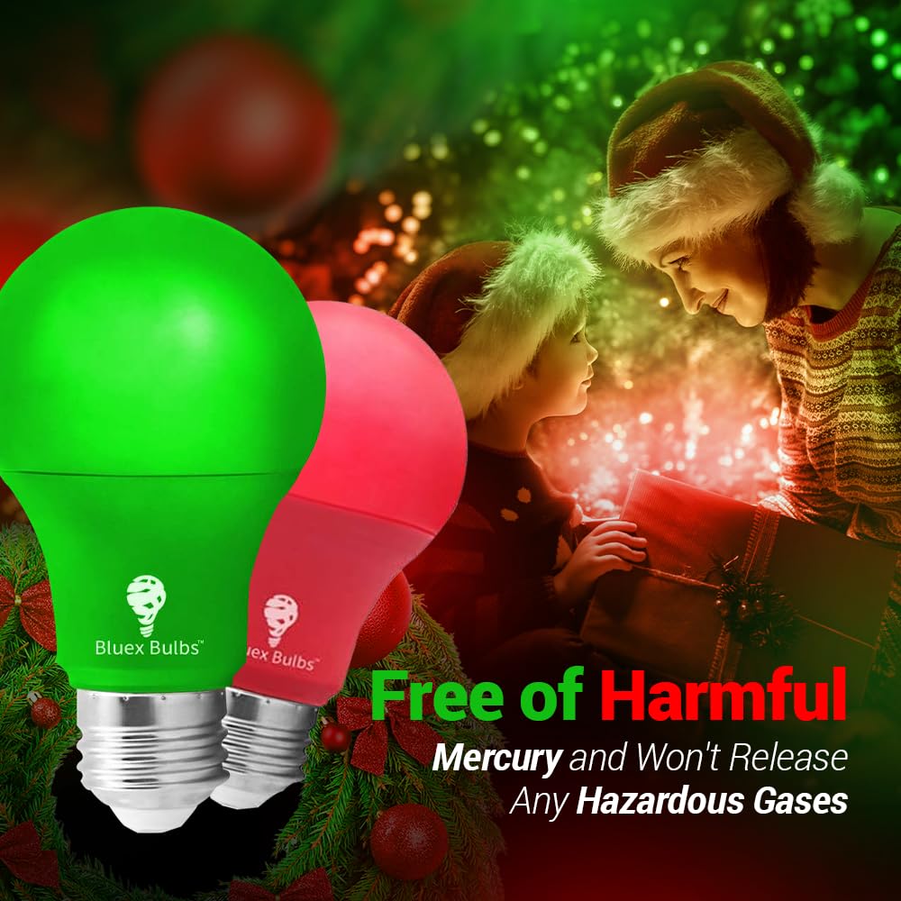 Bluex Bulbs 2 Pack Bluex LED A19 Green Light Bulb - 9W (60Watt Equivalent) - E26 Base LED Green Lights, Party Decoration, Porch, Home Lighting, Holiday Lighting, Decorative Illumination Green Bulb