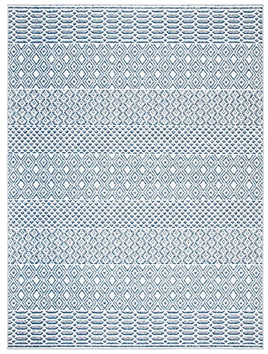 SAFAVIEH Belmont Collection 8' x 10' Ivory / Navy BMT132B Moroccan Non-Shedding Living Room Bedroom Dining Home Office Area Rug