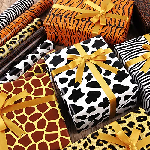 BEISHIDA 6 Styles Wrapping Paper Set-Straw ropes&Stickers&Double-Sided Tape& Bow-Gift Wrap Paper for Christmas, Birthdays, Party, DIY Decorations 6 Sheets Folded 20x28 Inches