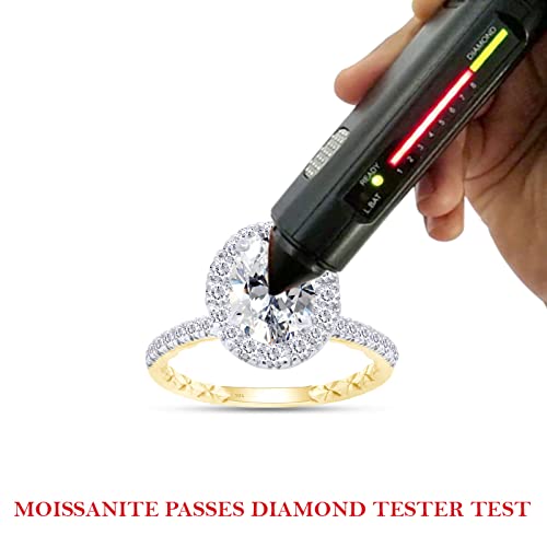 SAVEARTH DIAMONDS Oval & Round Cut Lab Created Moissanite Diamond Solitaire Halo Engagement Ring In 14K Yellow Gold Over Sterling Silver (1.90 Carat) Ring Size -7