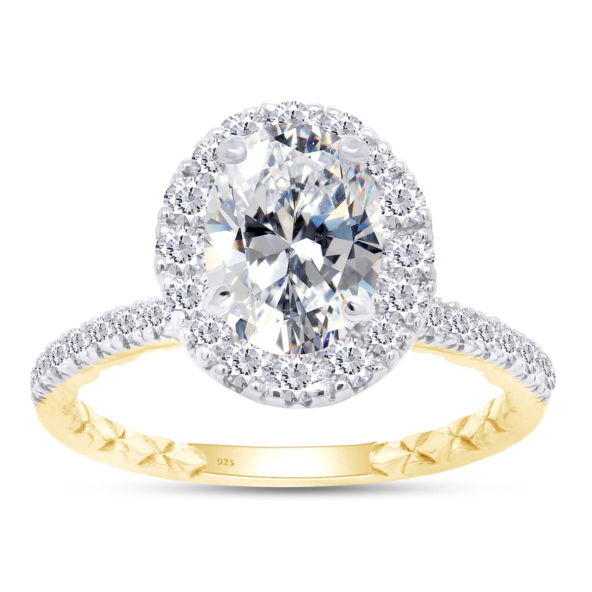 SAVEARTH DIAMONDS Oval & Round Cut Lab Created Moissanite Diamond Solitaire Halo Engagement Ring In 14K Yellow Gold Over Sterling Silver (1.90 Carat) Ring Size -7