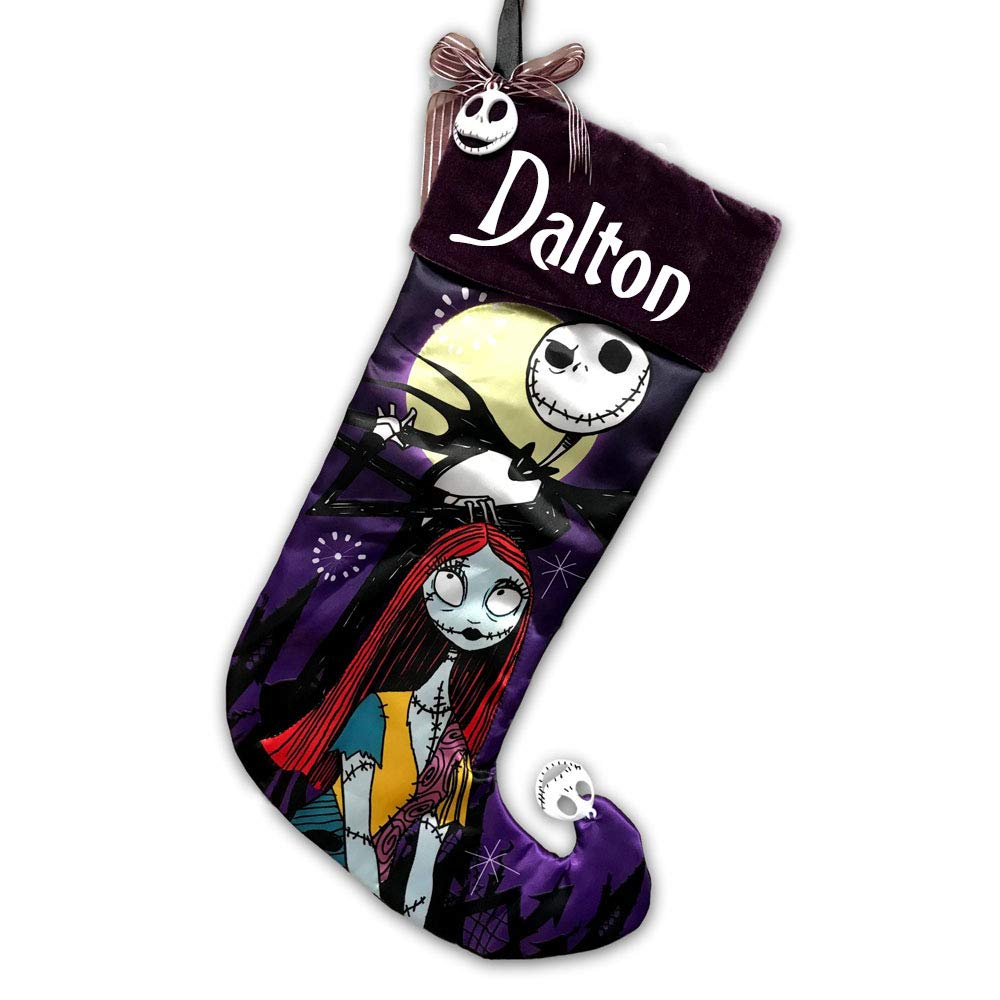The Nightmare Before Christmas Stocking Officially Licensed Anniversary Edition Christmas Decoration Jack Skellington and Sally with Custom Name