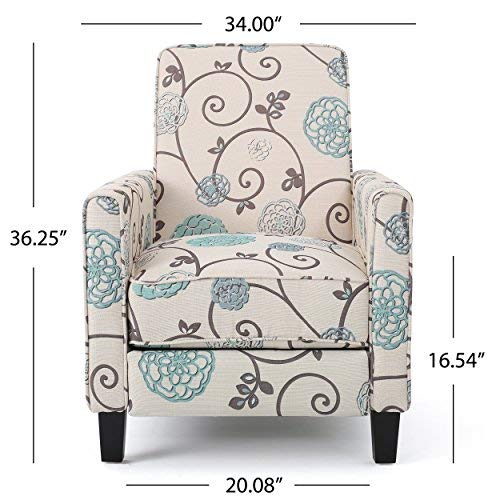 Great Deal Furniture Dufour White and Blue Floral Fabric Recliner