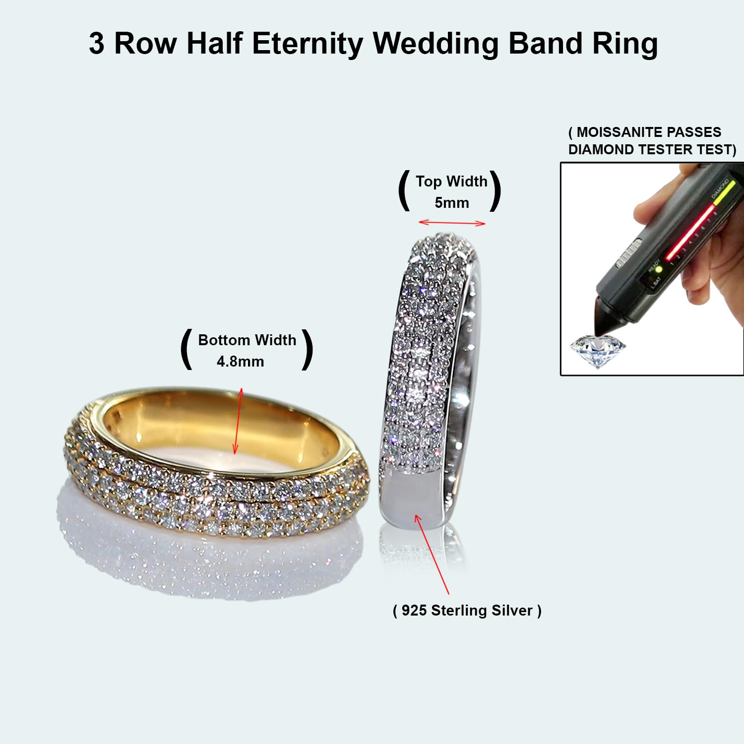 SAVEARTH DIAMONDS 1.00 Carat Round Lab Created Moissanite Diamond 3 Row Eternity Wedding Band Ring In 14K White Gold Over Sterling Silver (1.00 Cttw) Size-8