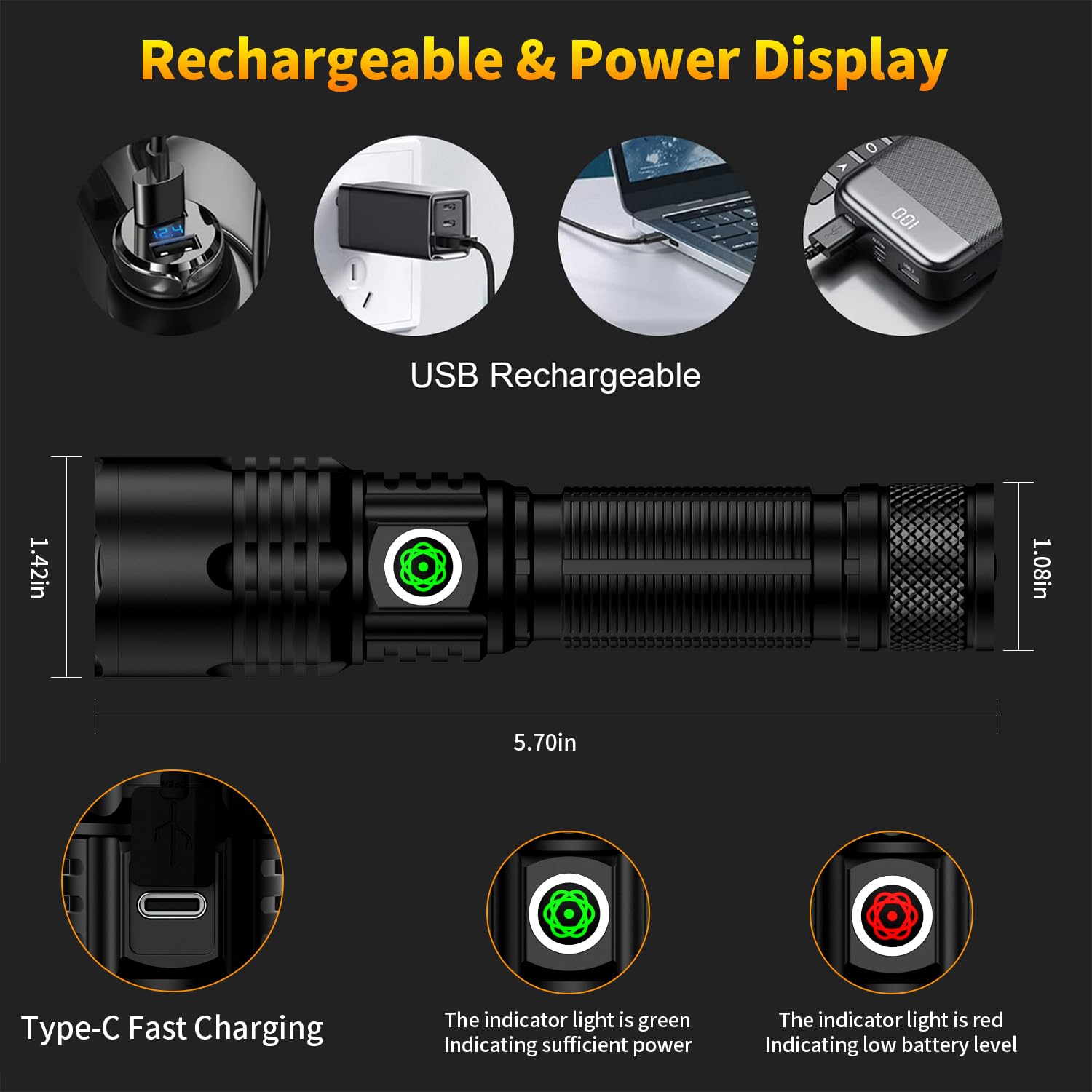 RFIUCH Rechargeable Flashlights High Lumens, 150000 Lumen Super Bright LED Flashlight with 5 Modes, LED Waterproof Handheld Flashlight for Emergencies(2 Pack)