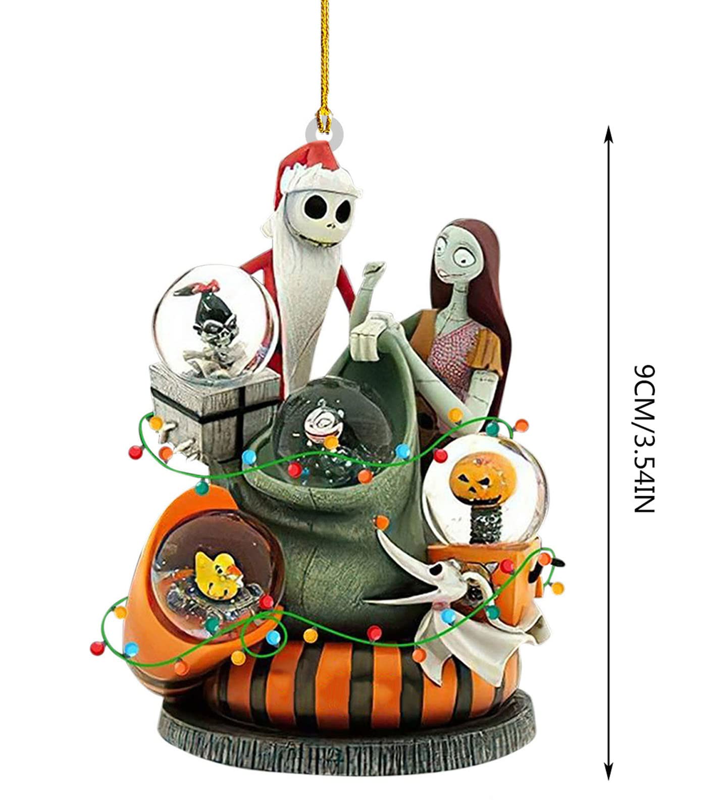 2023 Nightmare Halloween Christmas Tree Decorations, Cute Jack and Sally Christmas Pendants, Flat Christmas Ornaments Set for Xmas Tree and Car Interior (A)