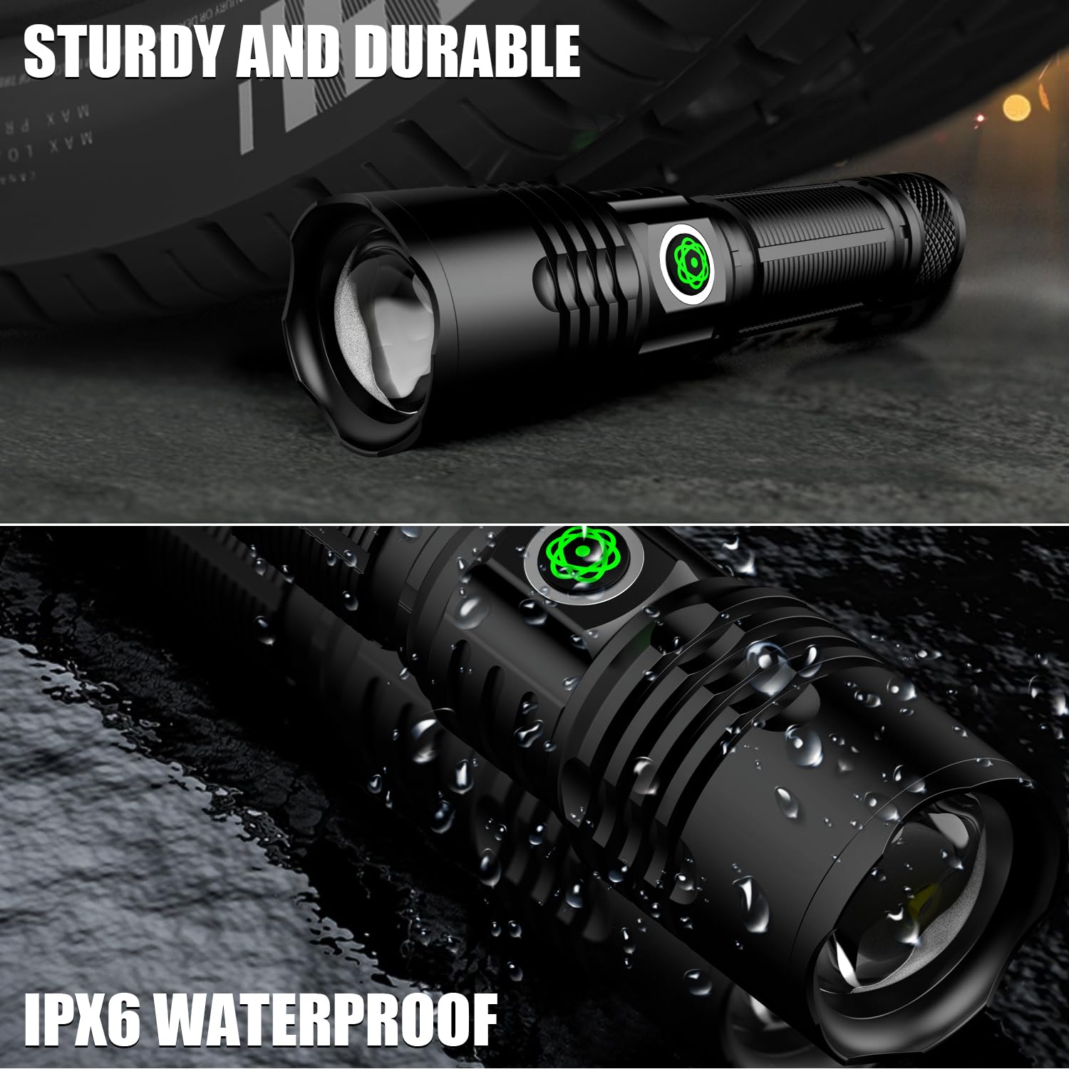 RFIUCH Rechargeable Flashlights High Lumens, 150000 Lumen Super Bright LED Flashlight with 5 Modes, LED Waterproof Handheld Flashlight for Emergencies(2 Pack)