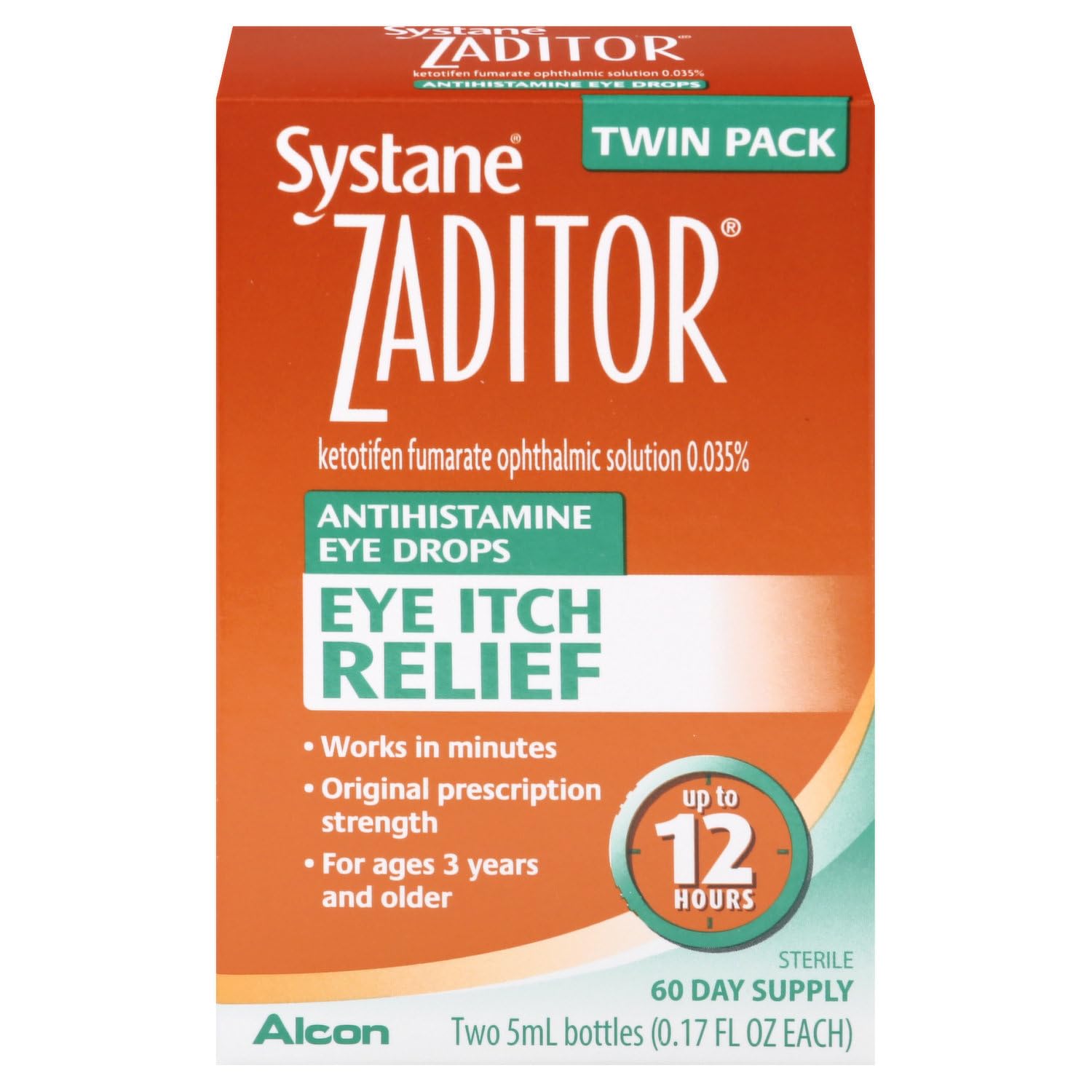 Zaditor Antihistamine Eye Drops Twin Pack (2 bottles - 0.17 fl oz each) 0.34 fl o by Zaditor