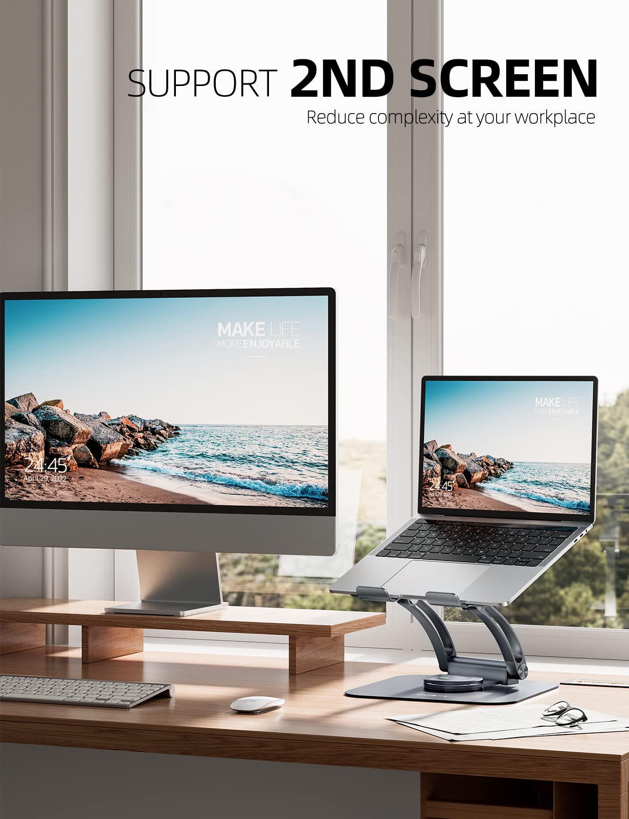 Nulaxy 360 Rotating Laptop Stand for Desk, Laptop Riser Adjustable Height and Angle, Foldable and Portable Travel Laptop Stand, Holds up to 22lbs, Fits All MacBook, Laptops