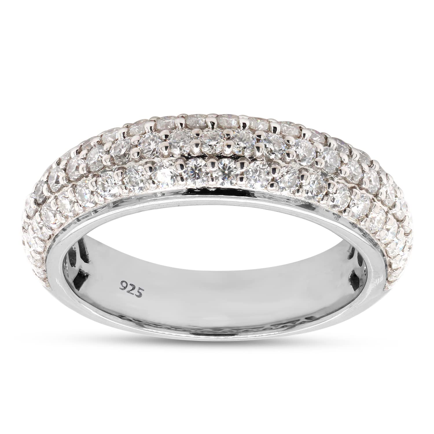 SAVEARTH DIAMONDS 1.00 Carat Round Lab Created Moissanite Diamond 3 Row Eternity Wedding Band Ring In 14K White Gold Over Sterling Silver (1.00 Cttw) Size-8
