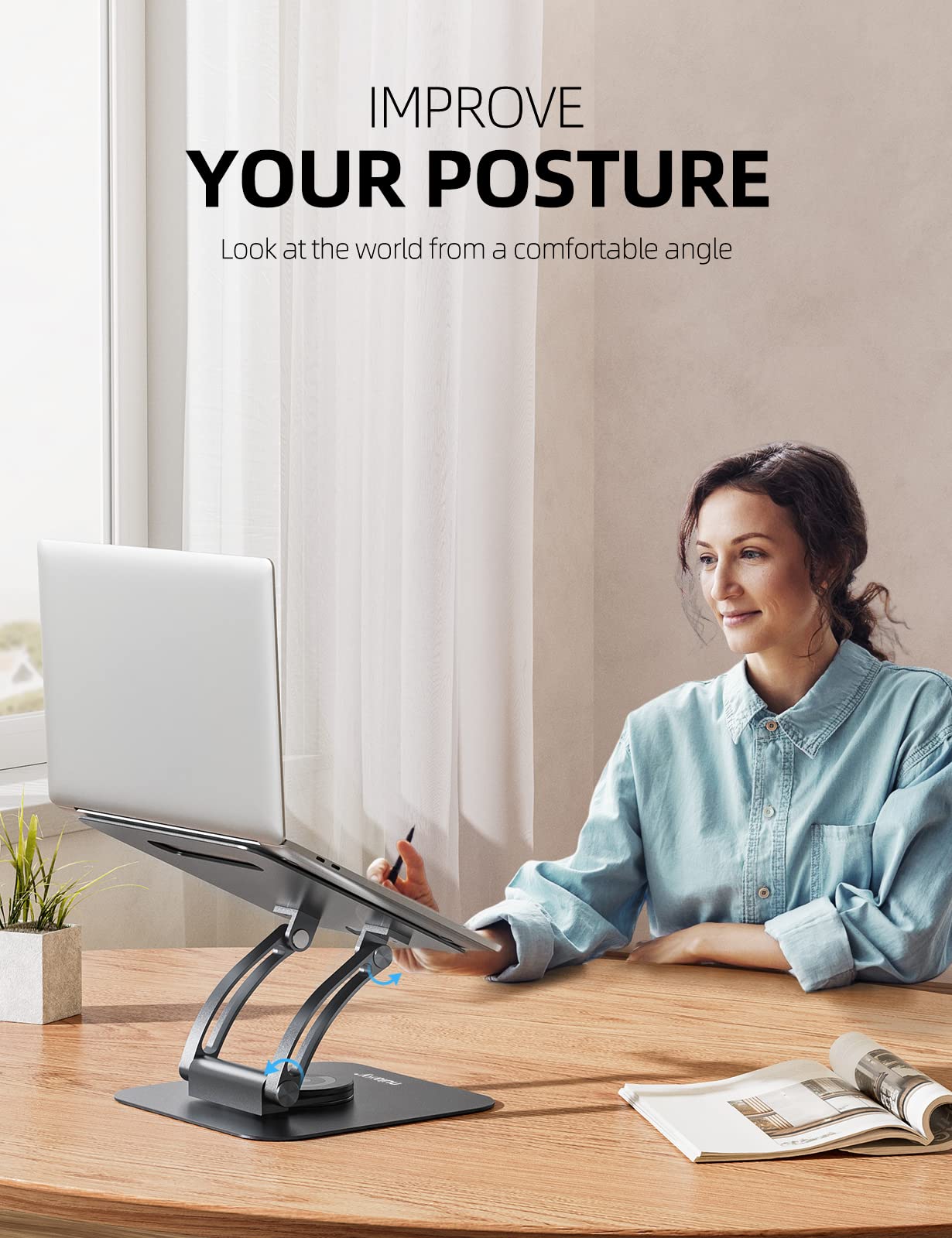 Nulaxy 360 Rotating Laptop Stand for Desk, Laptop Riser Adjustable Height and Angle, Foldable and Portable Travel Laptop Stand, Holds up to 22lbs, Fits All MacBook, Laptops