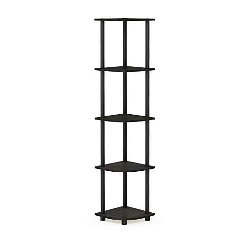 Furinno Turn-N-Tube 5 Tier Corner Display Rack Multipurpose Shelving Unit, Espresso/Black & Just 3-Tier Turn-N-Tube End Table/Side Table/Night Stand/Bedside Table with Plastic Poles, White/White