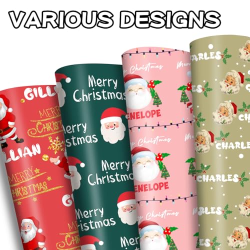 Artsadd Custom Christmas Wrapping Paper Rolls with Name, Personalized Wrapping Paper for Christmas Gifts, Personalized Christmas Wrapping Paper for Merry Christmas
