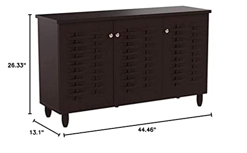 Baxton Studio Wholesale Interiors Winda Modern and Contemporary 3-Door Dark Brown Wooden Entryway Shoes Storage Cabinet