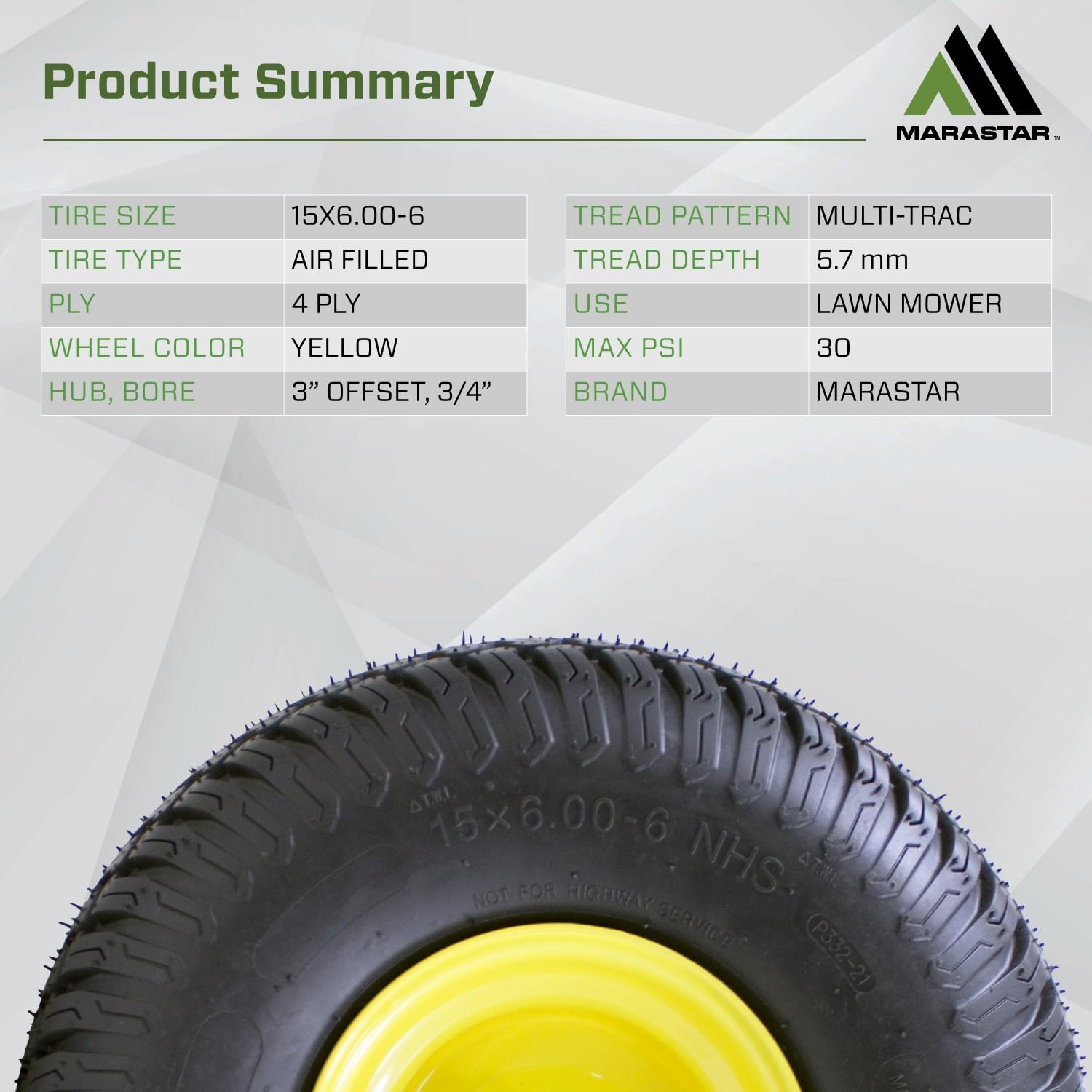 MARASTAR 21425 15x6.00-6 Tire and Wheel Assembly, Replacement Riding Lawn Mower Front Tires Compatible with 100 and 300 Series John Deere Riding Mowers, 2 pack