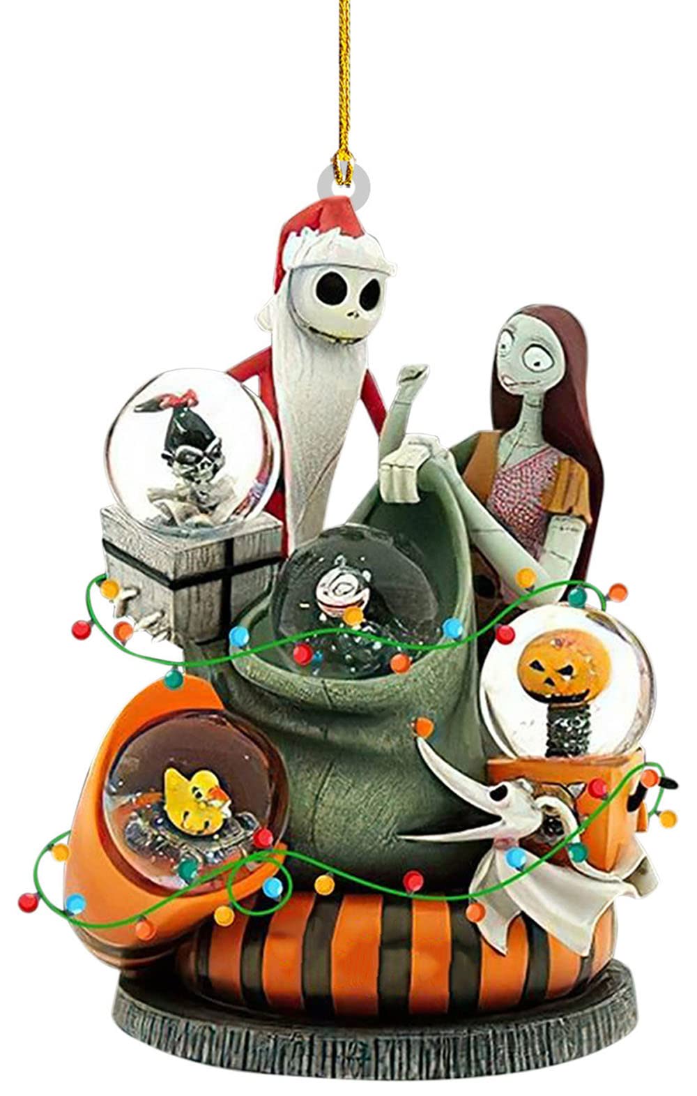 2023 Nightmare Halloween Christmas Tree Decorations, Cute Jack and Sally Christmas Pendants, Flat Christmas Ornaments Set for Xmas Tree and Car Interior (A)