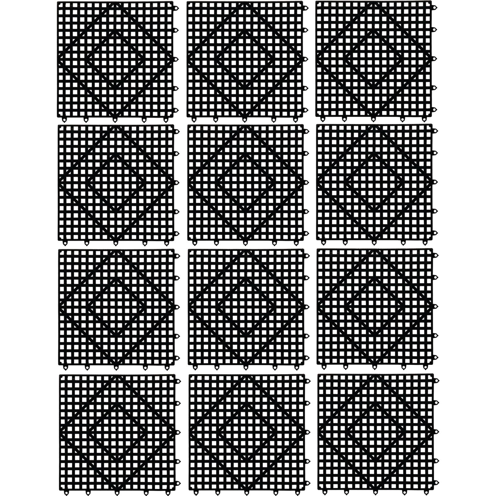 San Jamar Versa-Mat Plastic Interlocking Bar Mats, Black, (Set of 12)