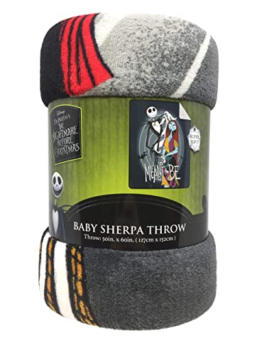 Jay Franco Disney Nightmare Before Christmas Moonlight Madness Sherpa Throw Blanket - Measures 50 x 60 inches, Kids Bedding Features Jack Skellington & Sally - Super Soft