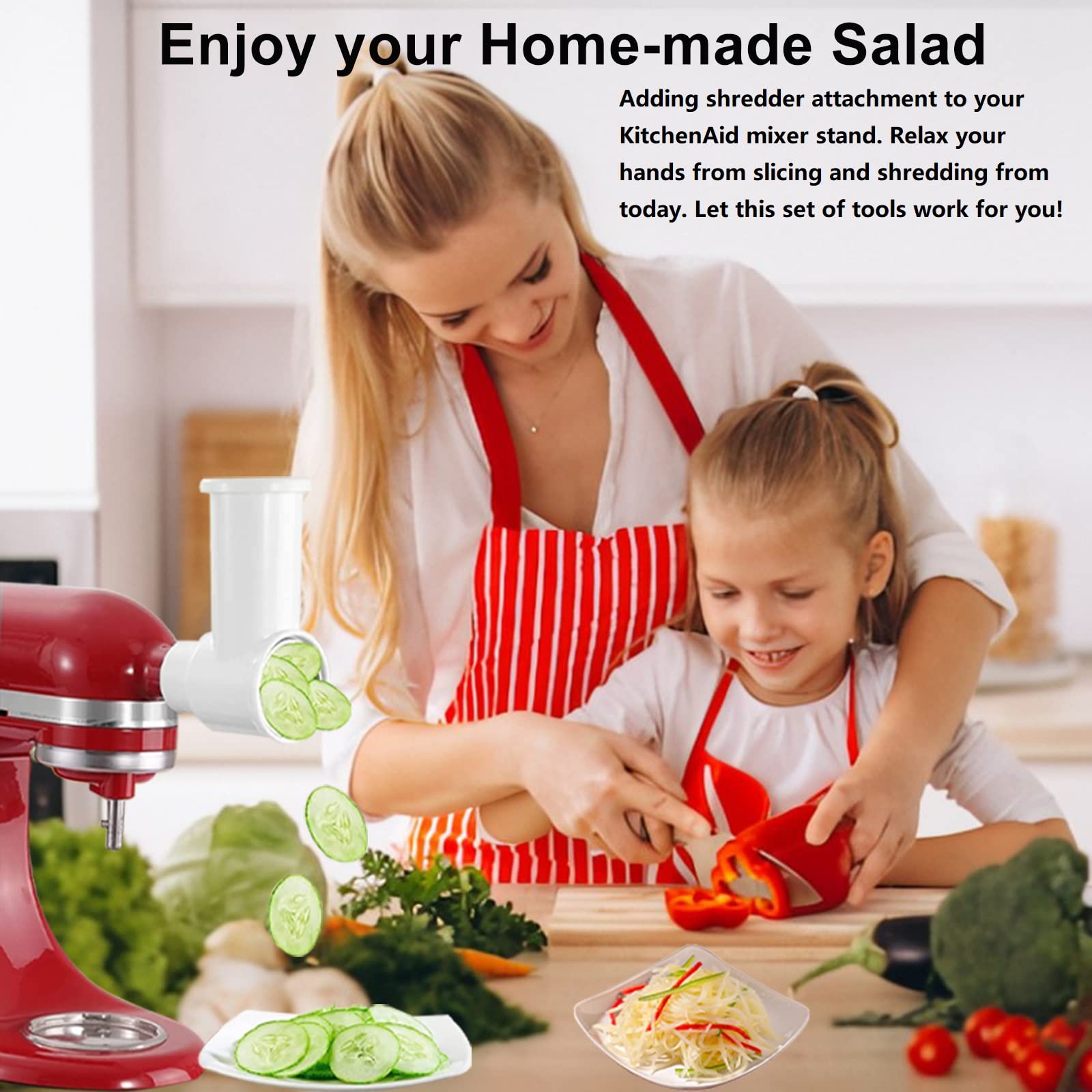 Food Slicer/Shredder Attachment for KitchenAid Stand Mixers - Quick Slice Vegetables/Cheese - 3 Stainless Steel Blades - Dishwasher Safe - Easy Chopping/Shredding