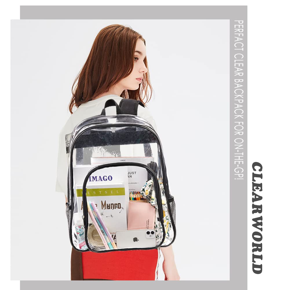 Clearworld Heavy Duty Clear Backpack,Transparent Backpack for Work,School,Sports