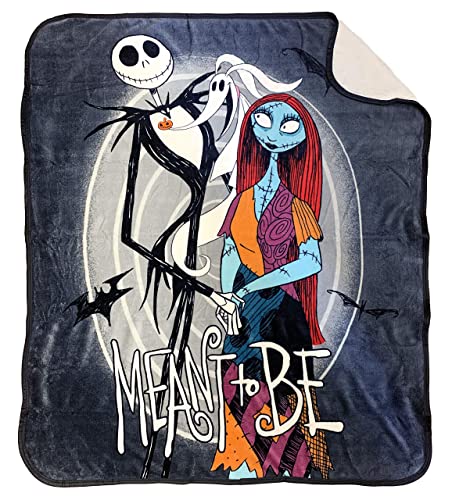 Jay Franco Disney Nightmare Before Christmas Moonlight Madness Sherpa Throw Blanket - Measures 50 x 60 inches, Kids Bedding Features Jack Skellington & Sally - Super Soft