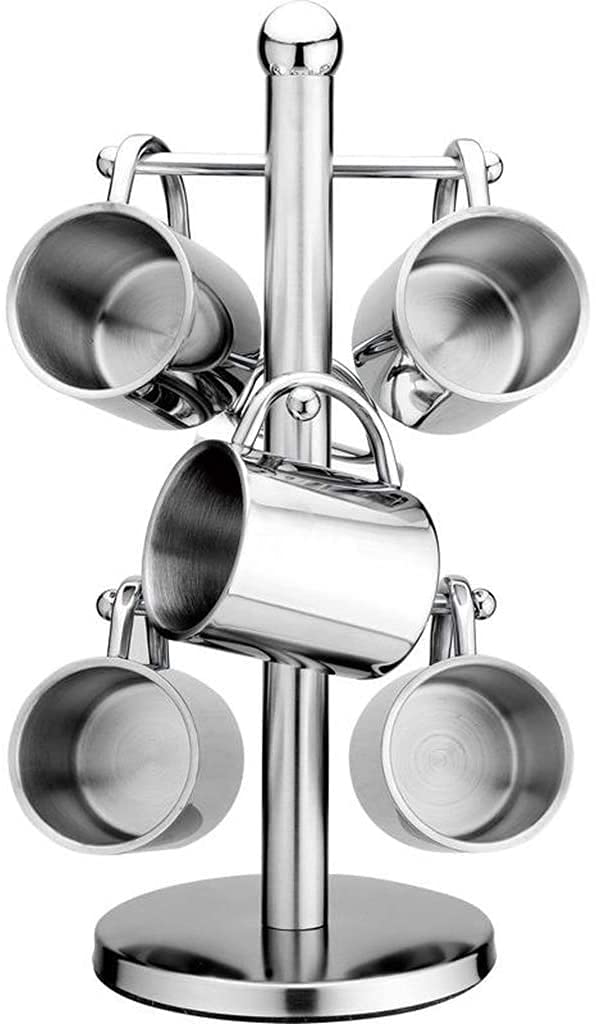 Stainless Steel Mug Drying Storage Rack Holder Mug Hooks,Multi-Functional Cup Dispaly Stand Tree Shape Coffee Cups Stand with 6 Hooks for Kitchen Home Decor