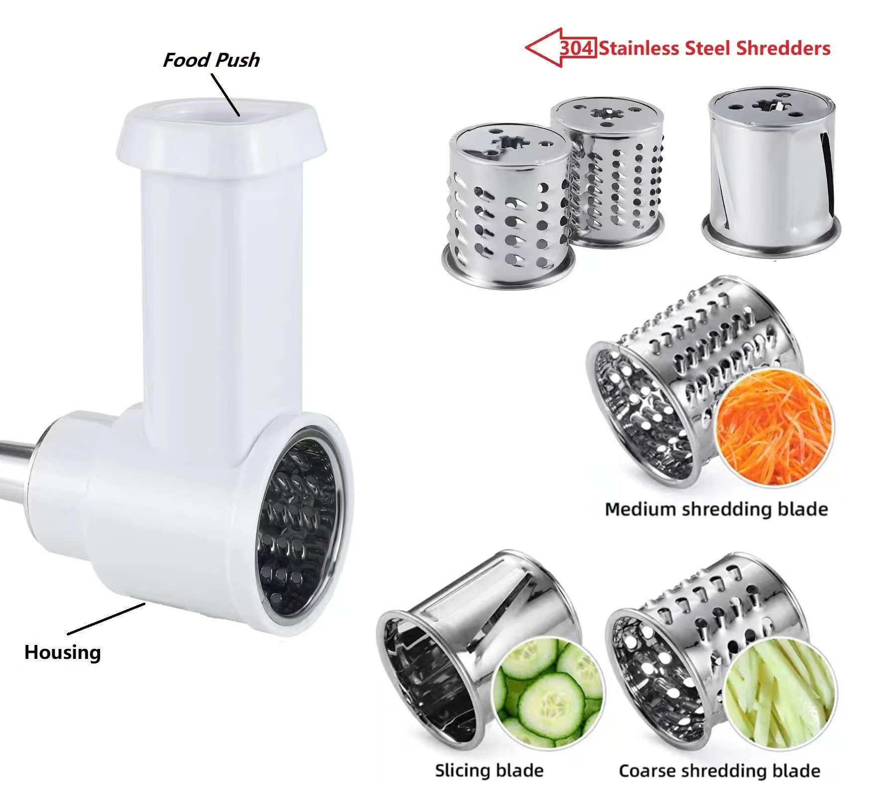 Food Slicer/Shredder Attachment for KitchenAid Stand Mixers - Quick Slice Vegetables/Cheese - 3 Stainless Steel Blades - Dishwasher Safe - Easy Chopping/Shredding