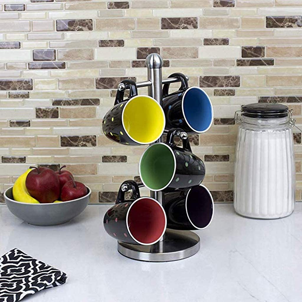 Stainless Steel Mug Drying Storage Rack Holder Mug Hooks,Multi-Functional Cup Dispaly Stand Tree Shape Coffee Cups Stand with 6 Hooks for Kitchen Home Decor