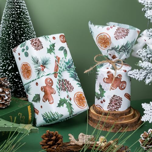 RUSPEPA Christmas Wrapping Tissue Paper - Gingerbread Man Design Tissue Paper Bulk for Gift Wrap, Christmas, Baby Shower, Art Crafts, Birthday, Wedding and More - 13.7X 19.7 inches - 60 Sheets